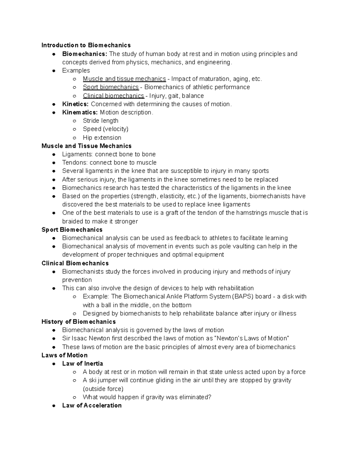 KIN 100 Lecture: Introduction to Biomechanics - Introduction to ...