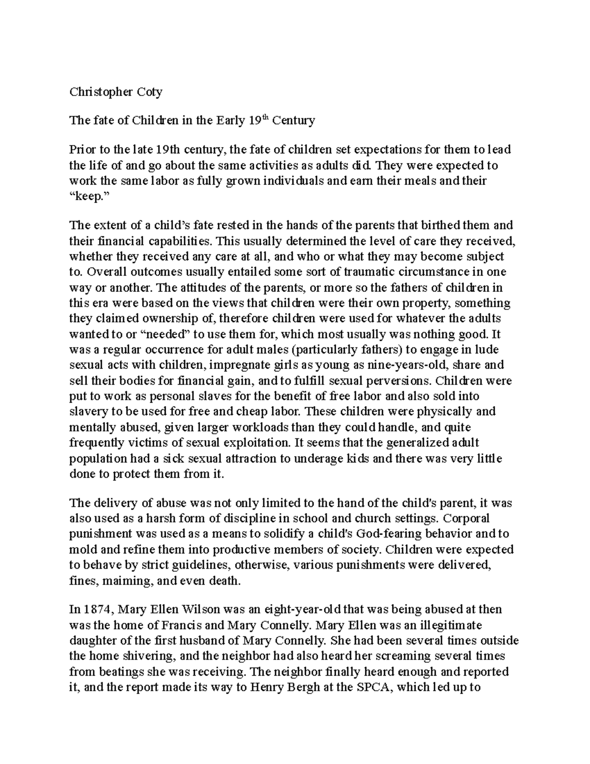 Fate of Children in Early 19th Century - Christopher Coty The fate of ...