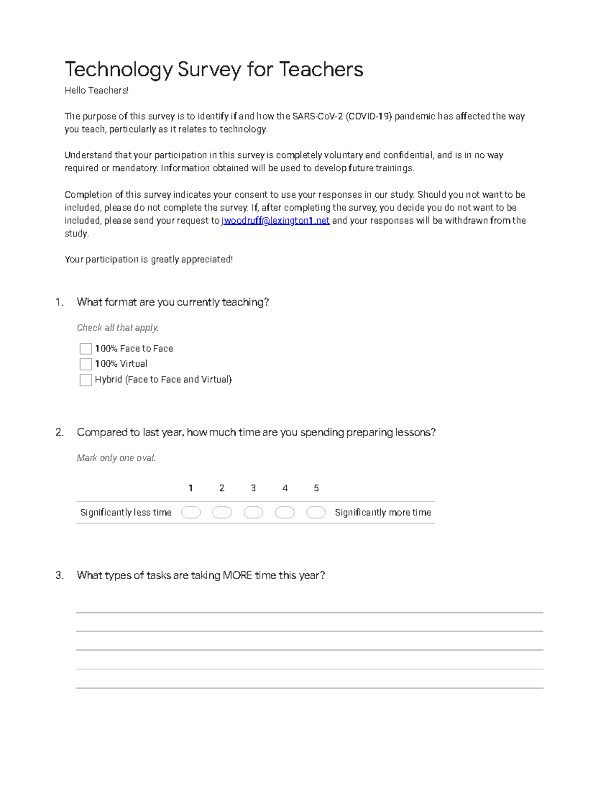 Technology Survey for Teachers - Google Forms - Technology Survey for ...