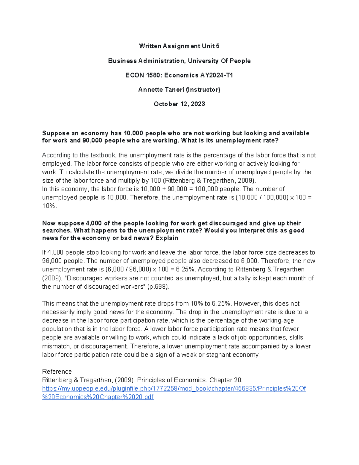 Unit 5 Written Assignment econ 1580 - Written Assignment Unit 5 Business Administration ...