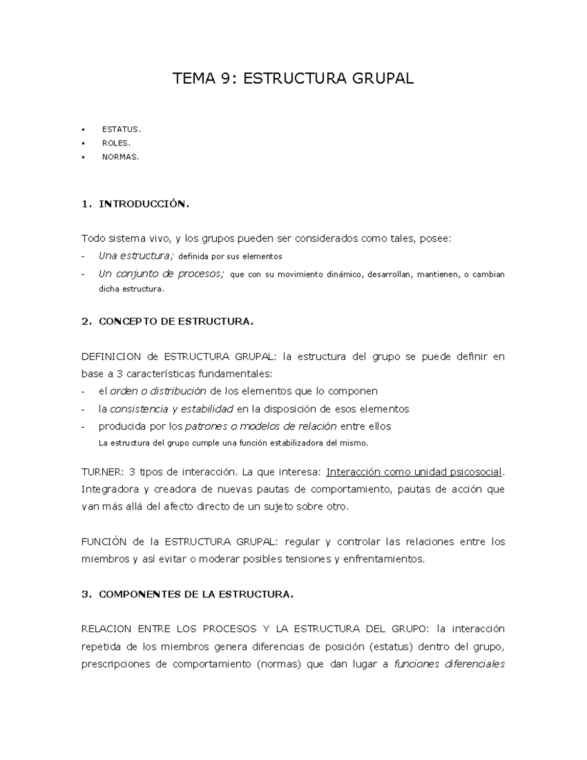 Tema 9 - jose carlos sanchez - TEMA 9: ESTRUCTURA GRUPAL ESTATUS. ROLES ...