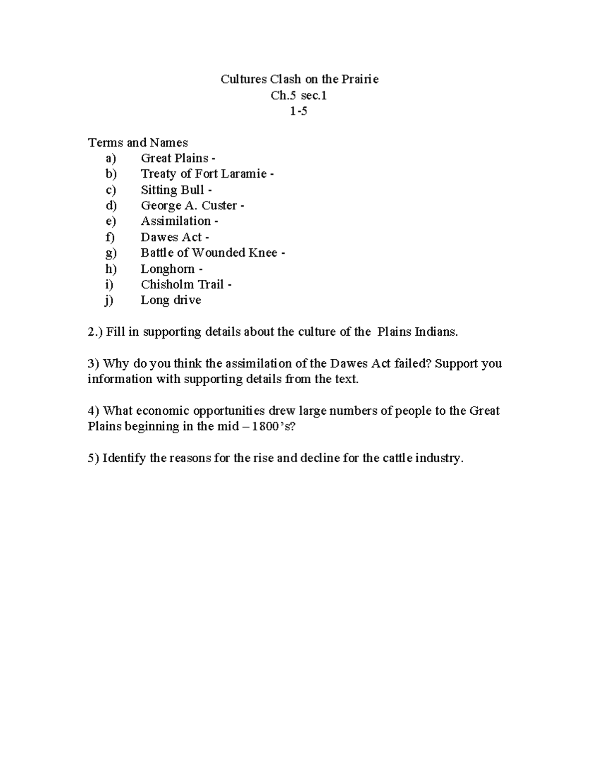 5.1 cultures clash on the prairie - Cultures Clash on the Prairie Ch ...