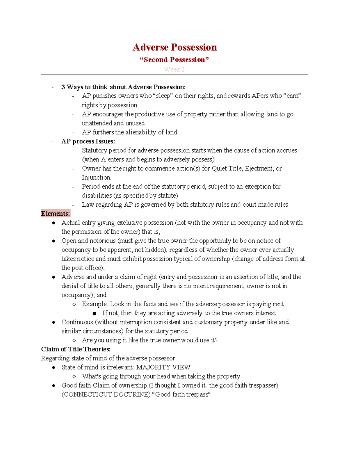 Adverse Possession - Lecture Notes - Adverse Possession “Second ...