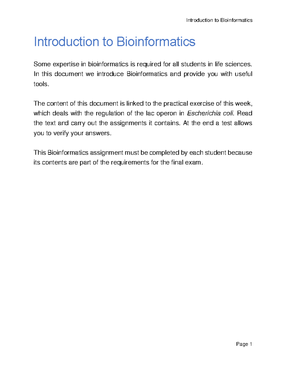 Bioinformatics Module Final Version Word Introduction To Bioinformatics Some Expertise In