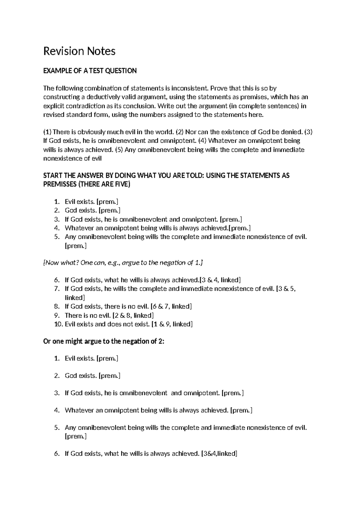 Revision Notes - Revision Notes EXAMPLE OF A TEST QUESTION The ...