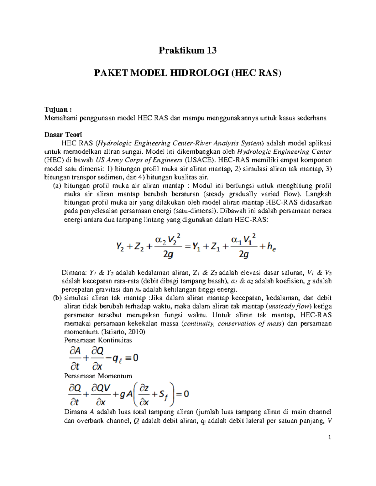 PAKET MODEL HIDROLOGI (HEC RAS) - 1 Praktikum 13 PAKET MODEL HIDROLOGI ...