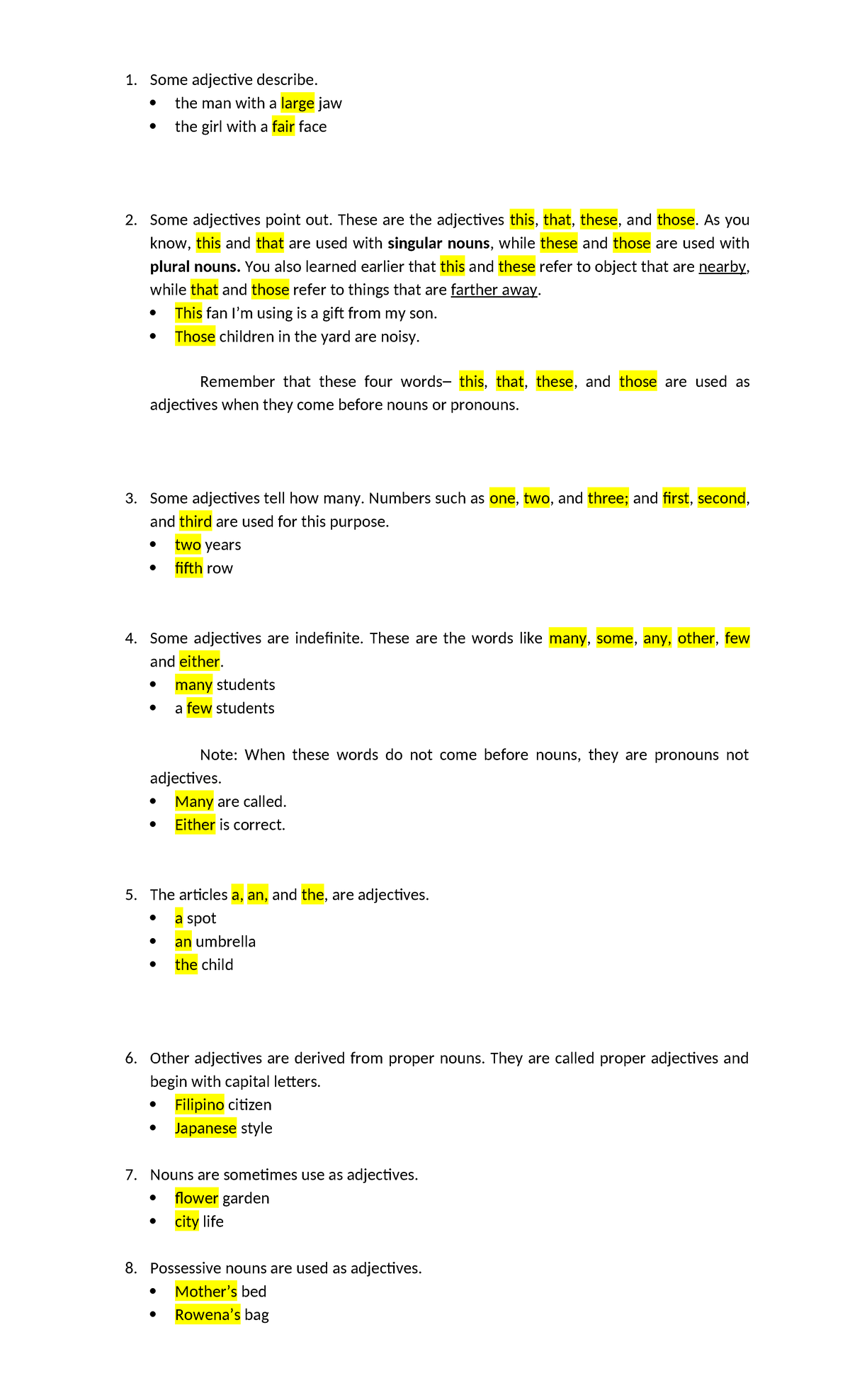 Eng Lesson 7 - practice - Some adjective describe. the man with a large ...