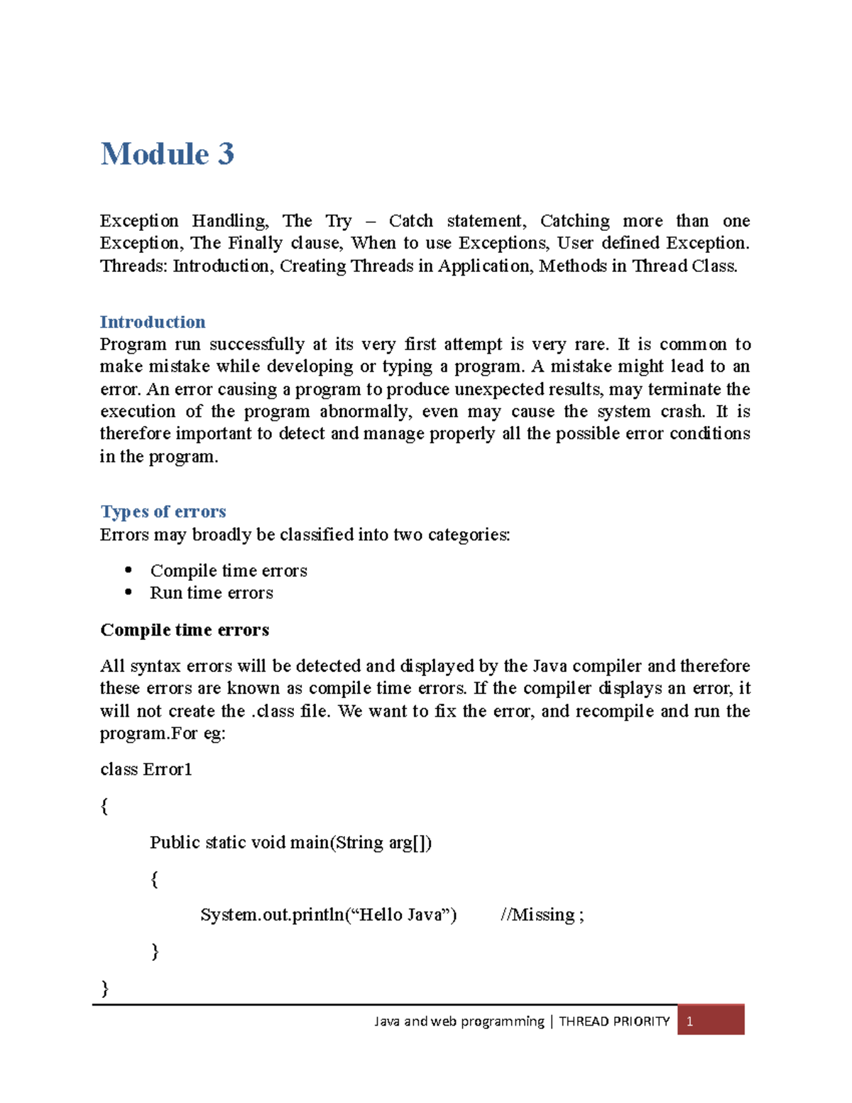 Module 3 notes - Academic topics - Module 3 Exception Handling, The Try ...