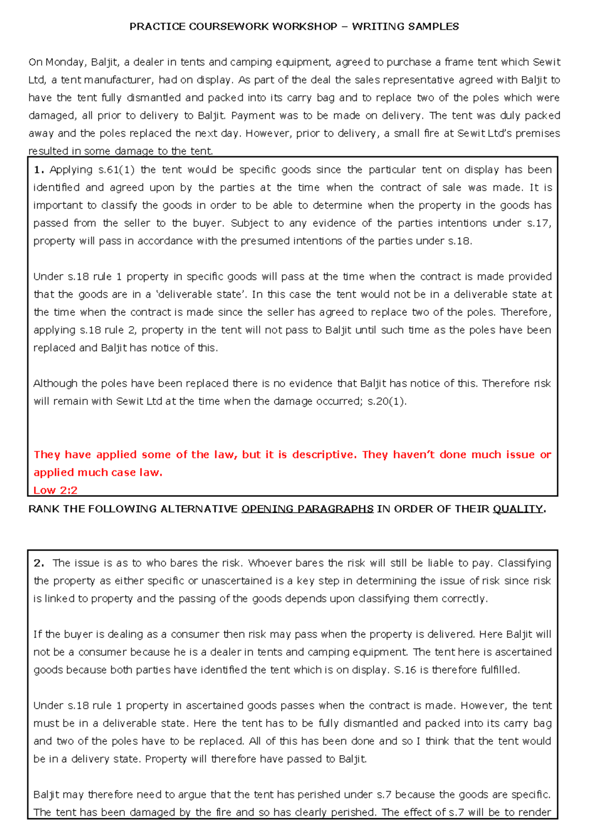 Seminar 11 - Writing Samples - PRACTICE COURSEWORK WORKSHOP – WRITING ...