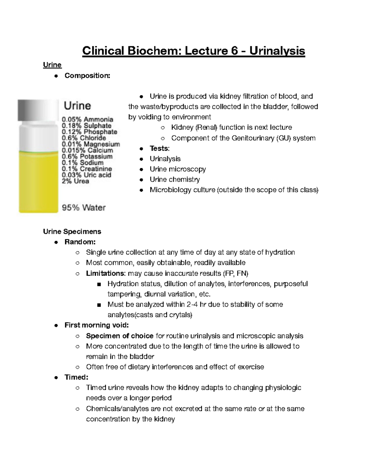 Clinical Biochem Lecture 6 - Urinalysis - Clinical Biochem: Lecture 6 ...