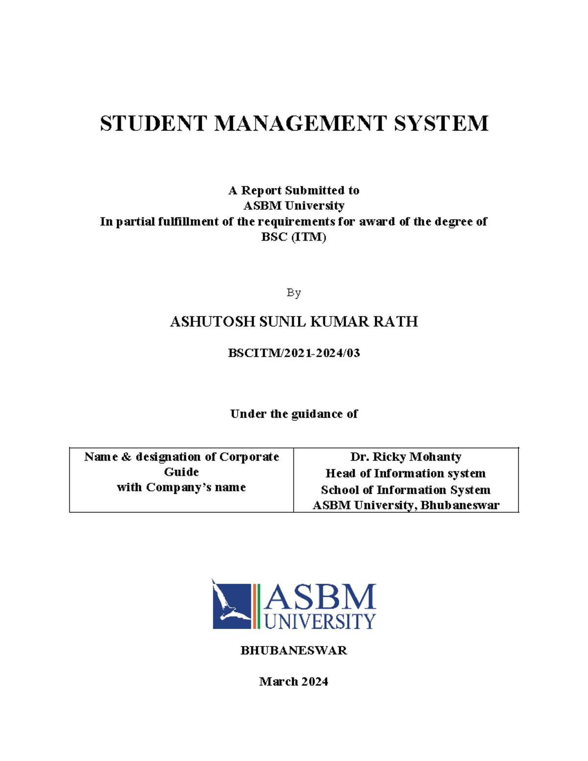 Student Admission Report - STUDENT MANAGEMENT SYSTEM A Report Submitted ...