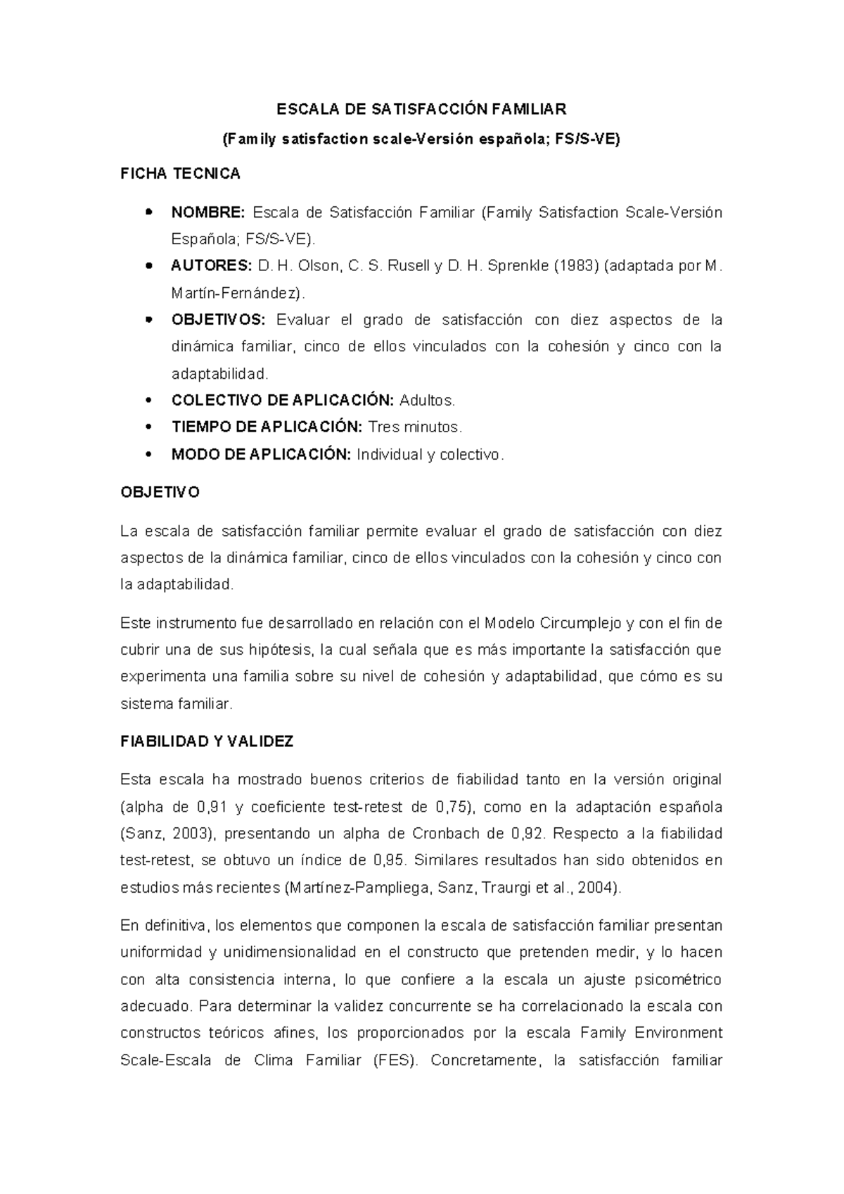 Escala DE Satisfacción Familiar - ESCALA DE SATISFACCIÓN FAMILIAR ...