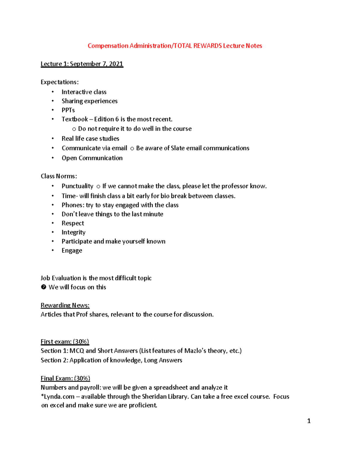 Compensation Administration Lecture Notes-1 - Compensation ...