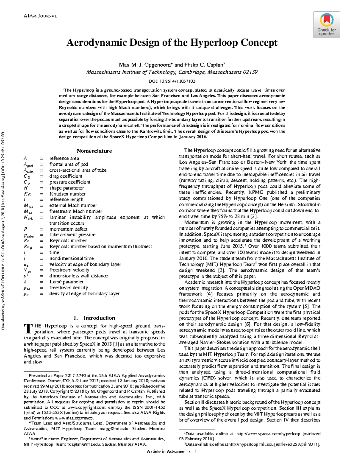 Opgenoord 2018 - Aerodynamic Design of the Hyperloop Concept Max M. J ...