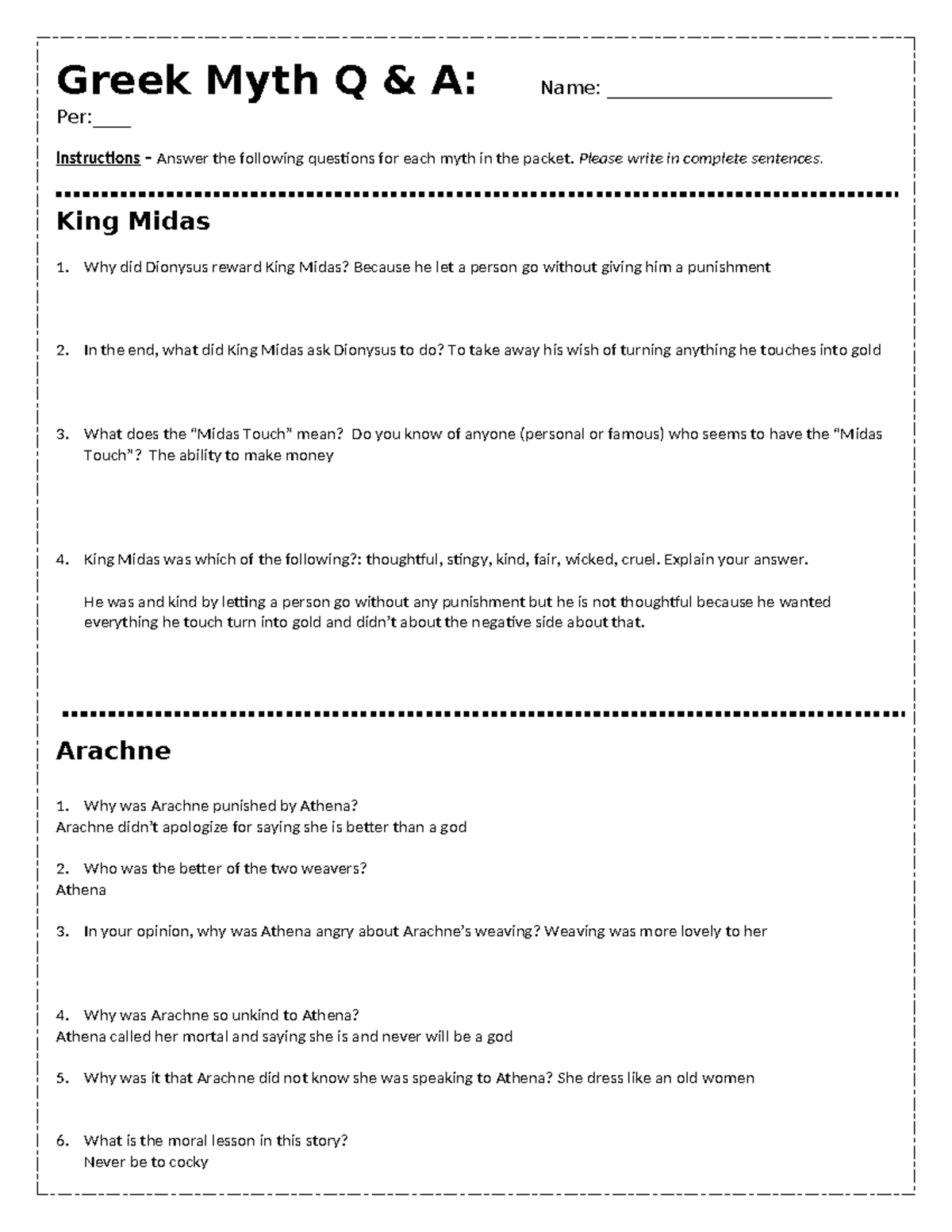 Greek Myth Q & A - the - Greek Myth Q & A: Name ...