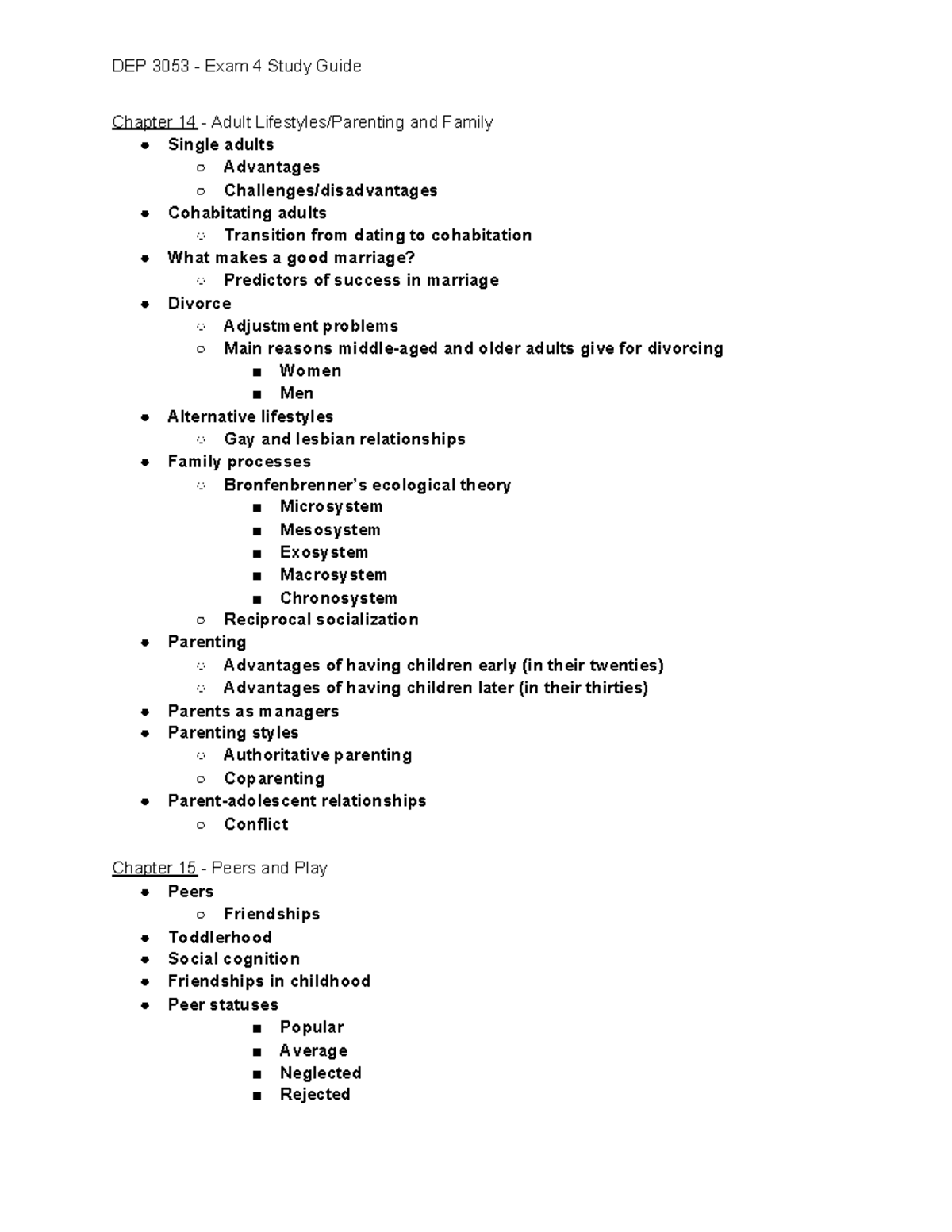 DEP Exam 4 Study Guide - DEP 3053 - Exam 4 Study Guide Chapter 14 ...