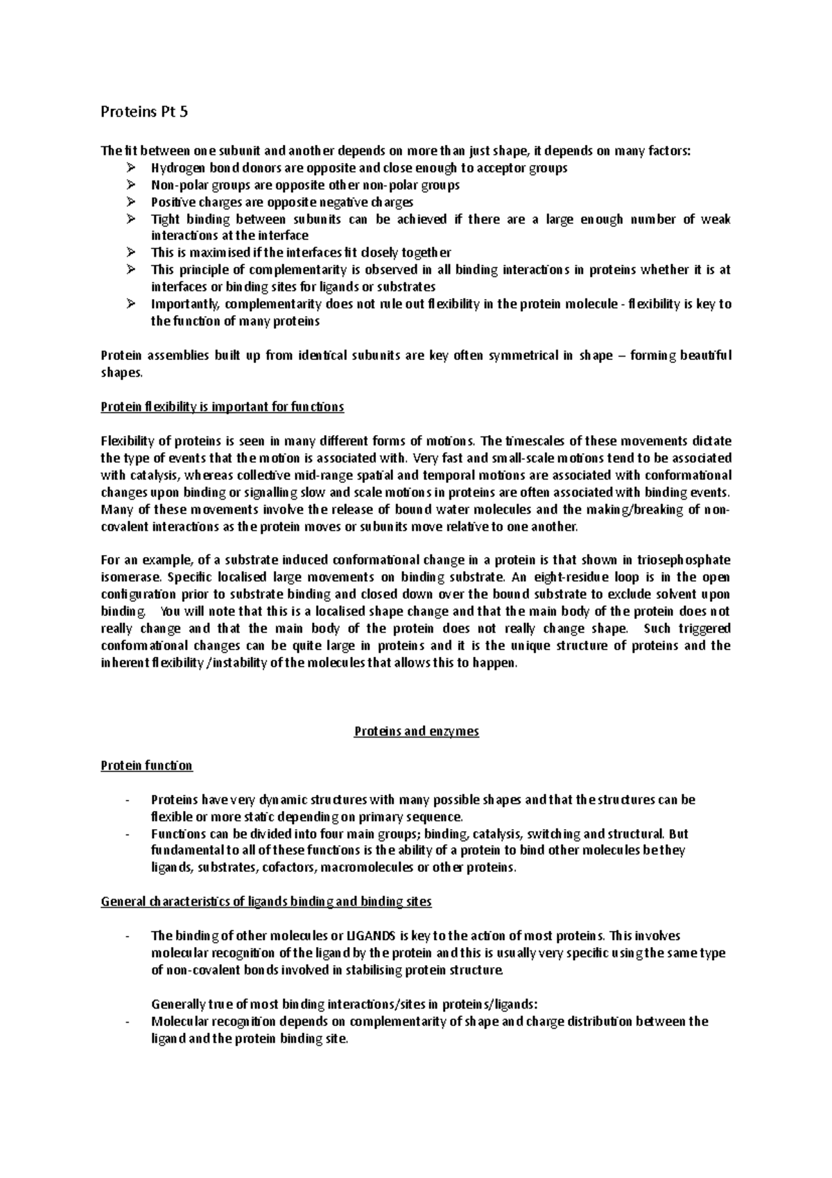 Proteins Part 5 - Lecture notes and additional research notes ...
