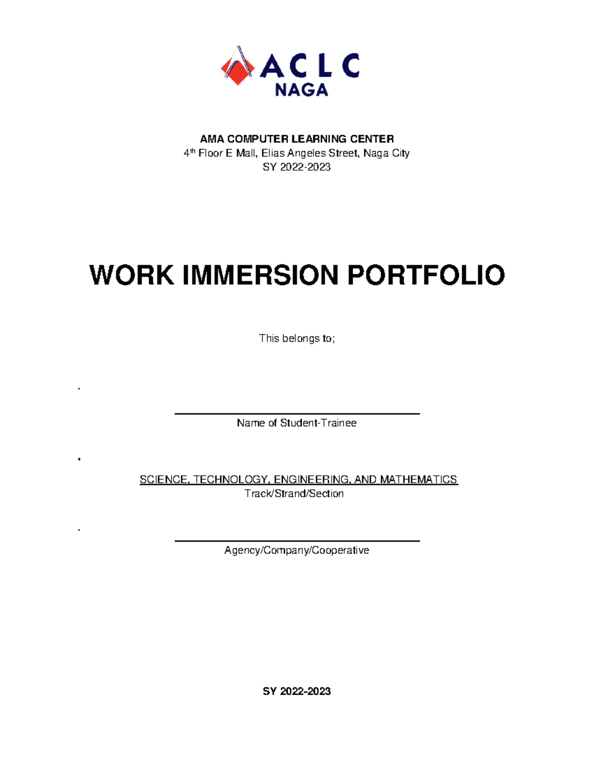WORK Immersion Portfolio - AMA COMPUTER LEARNING CENTER 4 th Floor E ...