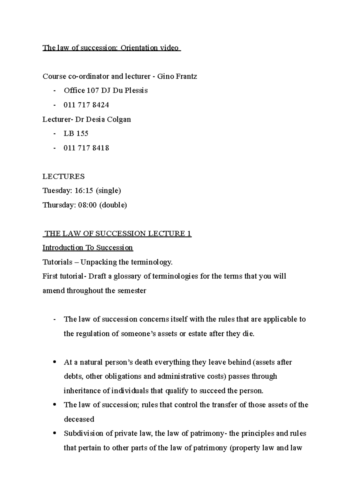 Sucession- 05 August transcription - The law of succession: Orientation ...