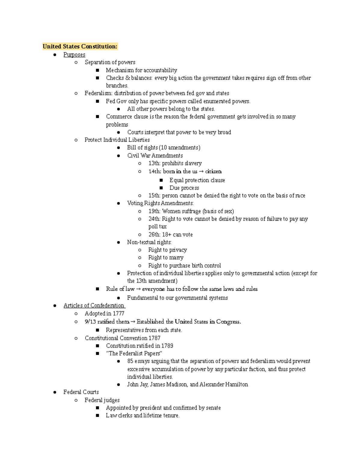 Exam 1 prep - Constitution Judicial Doctrines EP Clause - United States ...