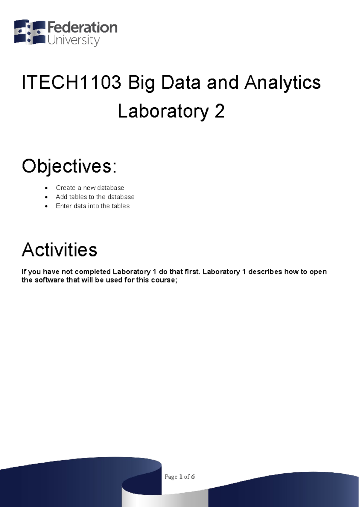 Itech1103 Topic 2 Lab Page 1 Of 6 Itech1103 Big Data And Analytics Laboratory 2 Objectives