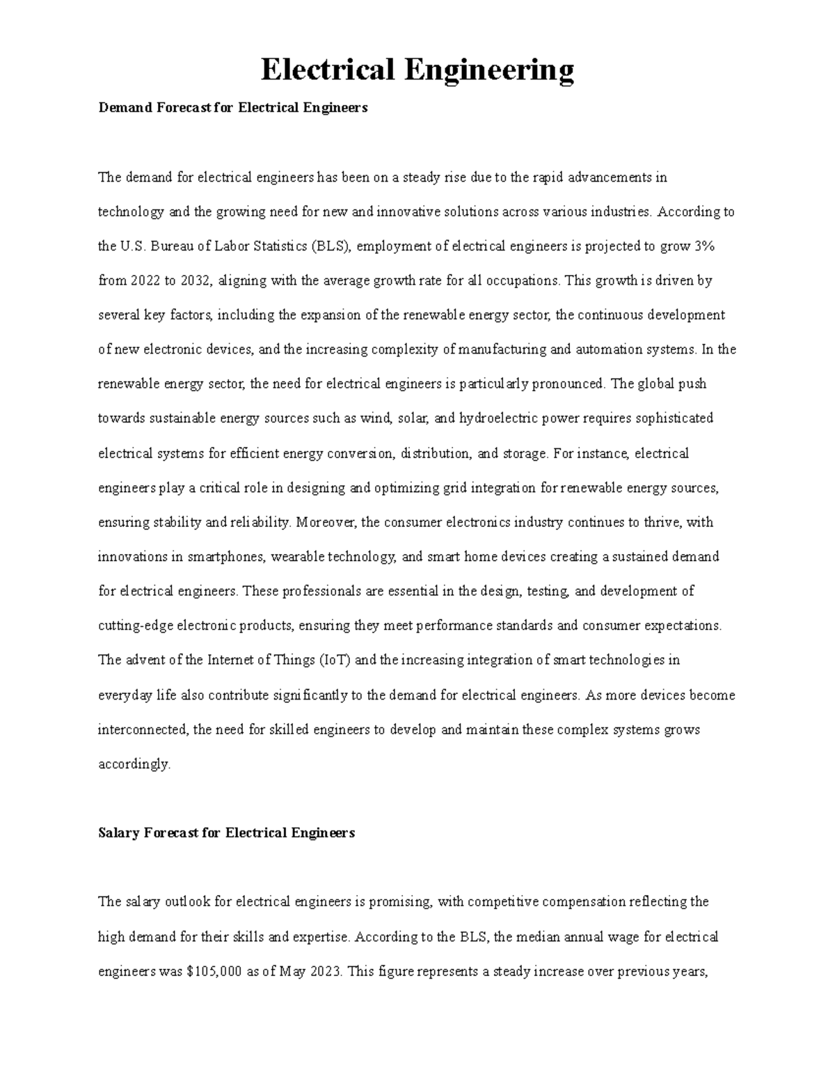 Electrical Engineering - Demand Forecast for Electrical Engineers The ...