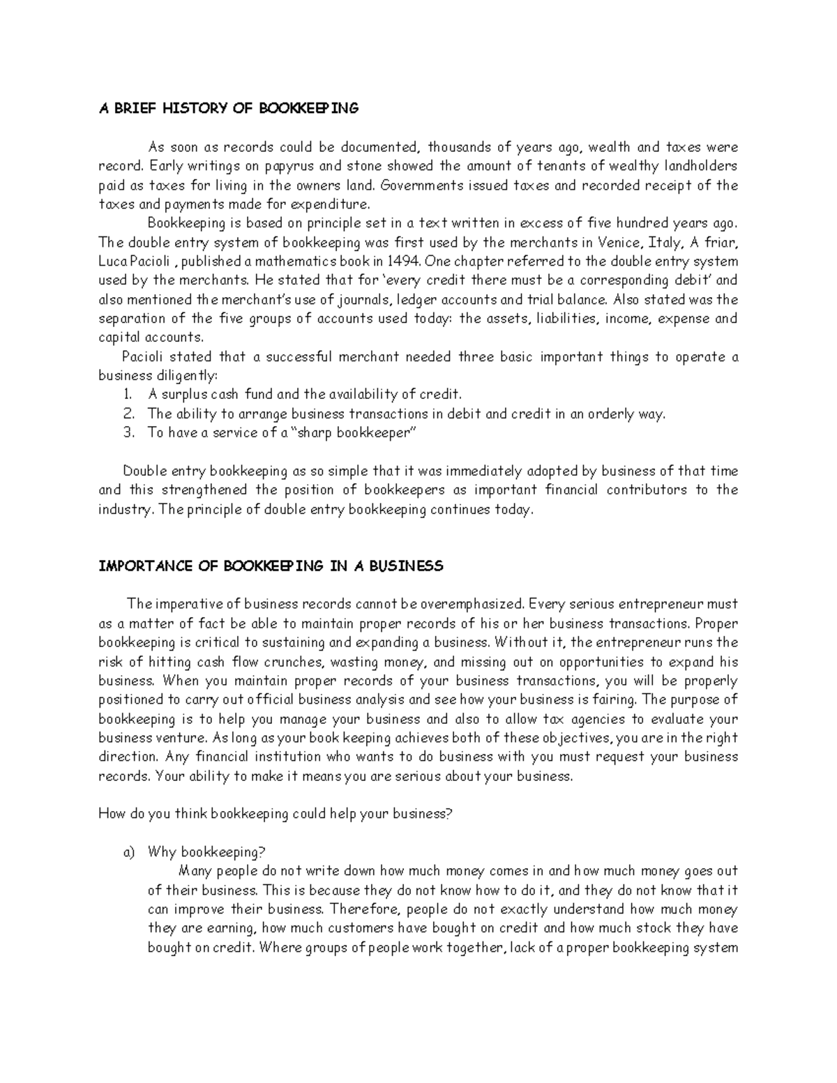 01-Material-Introduction - A BRIEF HISTORY OF BOOKKEEPING As soon as ...