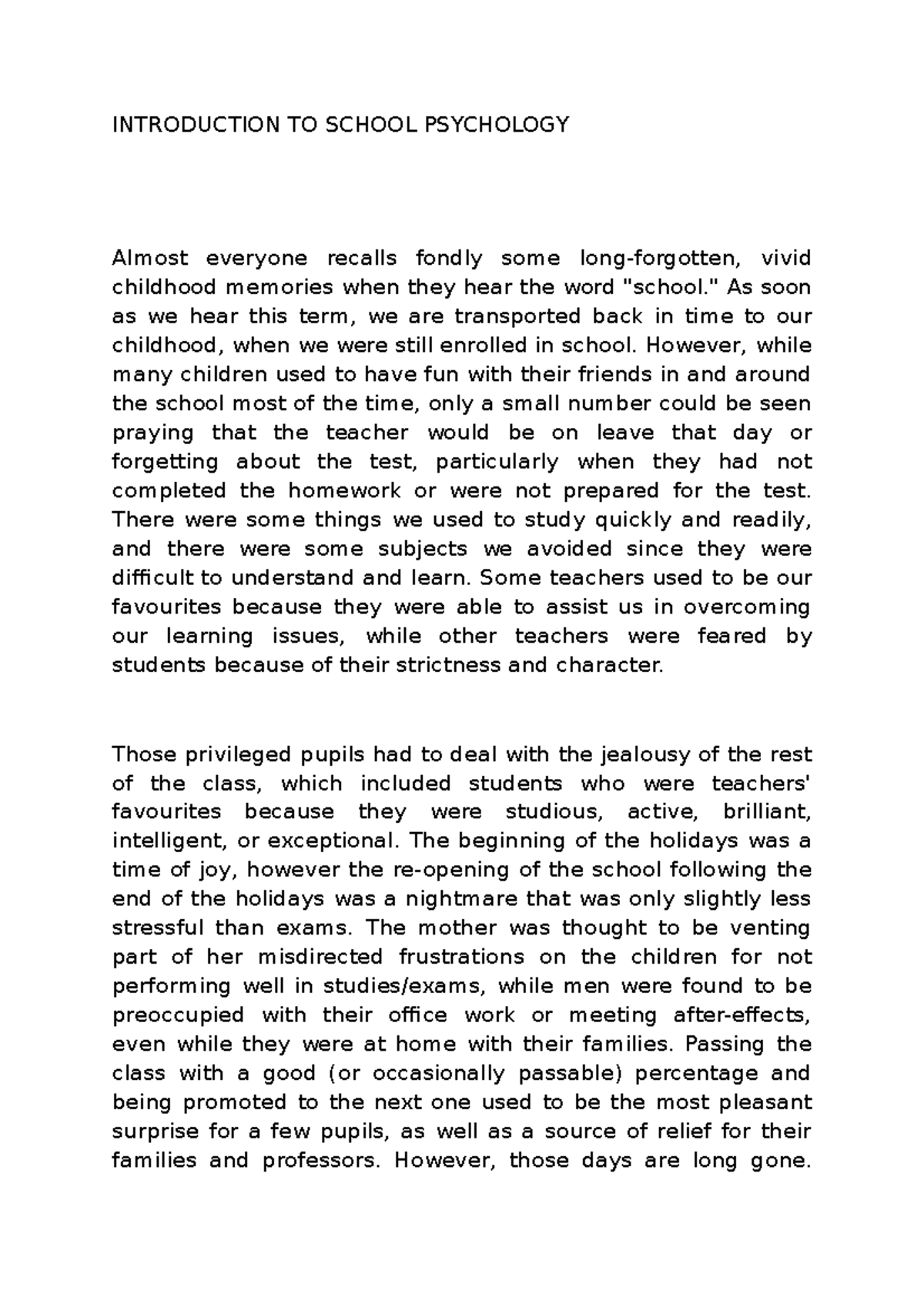 Introduction TO School Psychology - INTRODUCTION TO SCHOOL PSYCHOLOGY ...