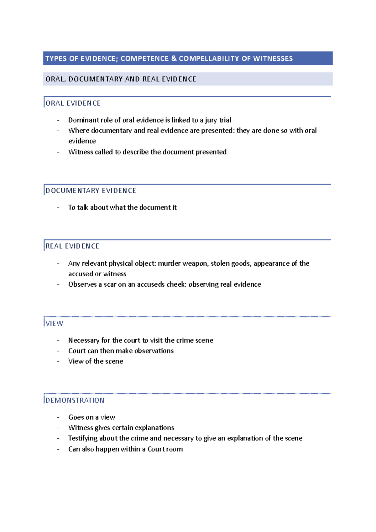 Types of evidence - TYPES OF EVIDENCE; COMPETENCE & COMPELLABILITY OF ...