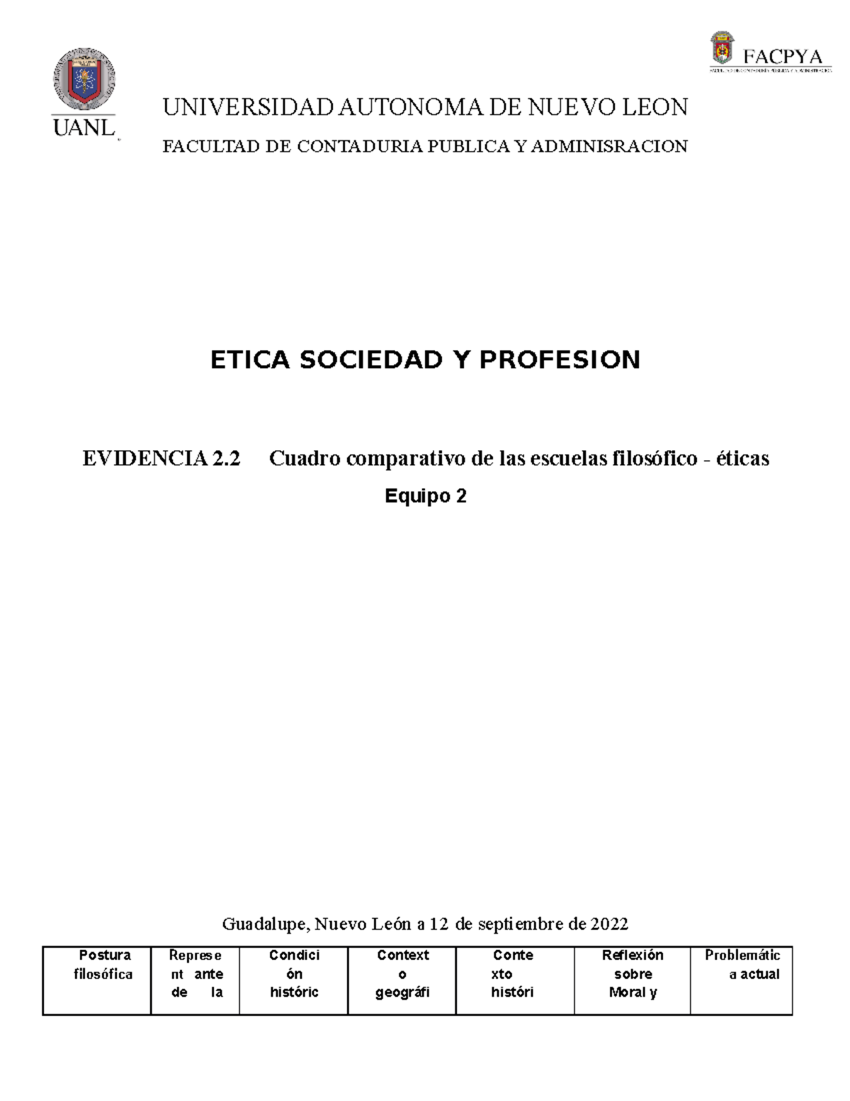 Evidencia 2.2 Cuadro Comparativo - UNIVERSIDAD AUTONOMA DE NUEVO LEON FACULTAD DE CONTADURIA ...