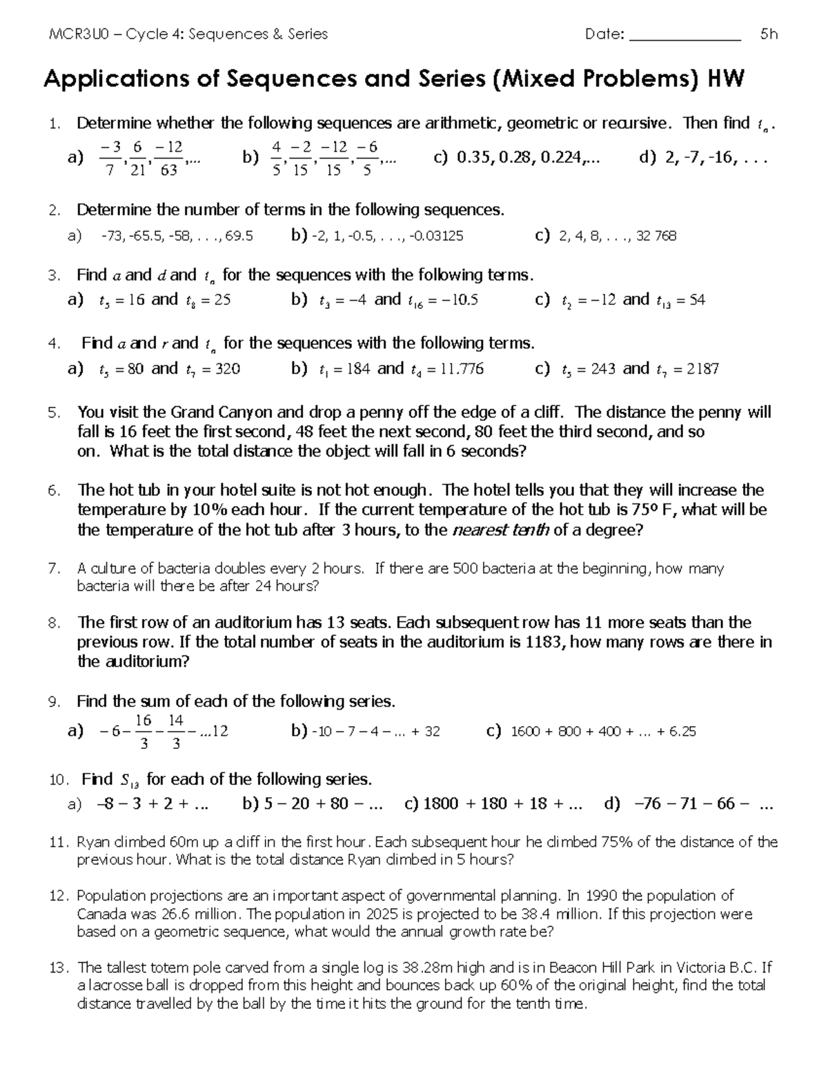 C4 - 5h - Applications of Sequences and Series Mixed Problems HW ...