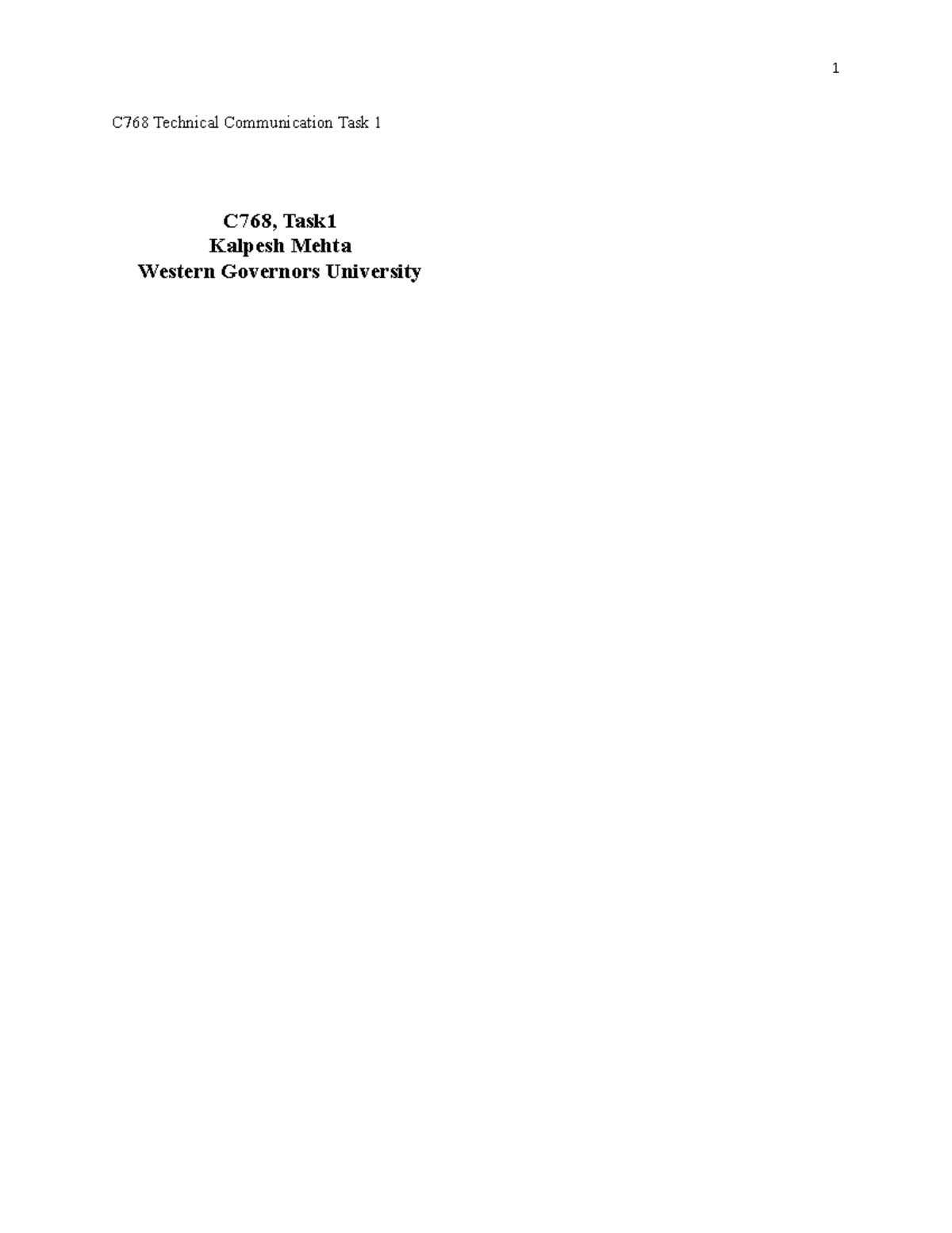 C768 Technical Communication Task 1 V2 - C768 Technical Communication Task 1 C768, Task Kalpesh ...