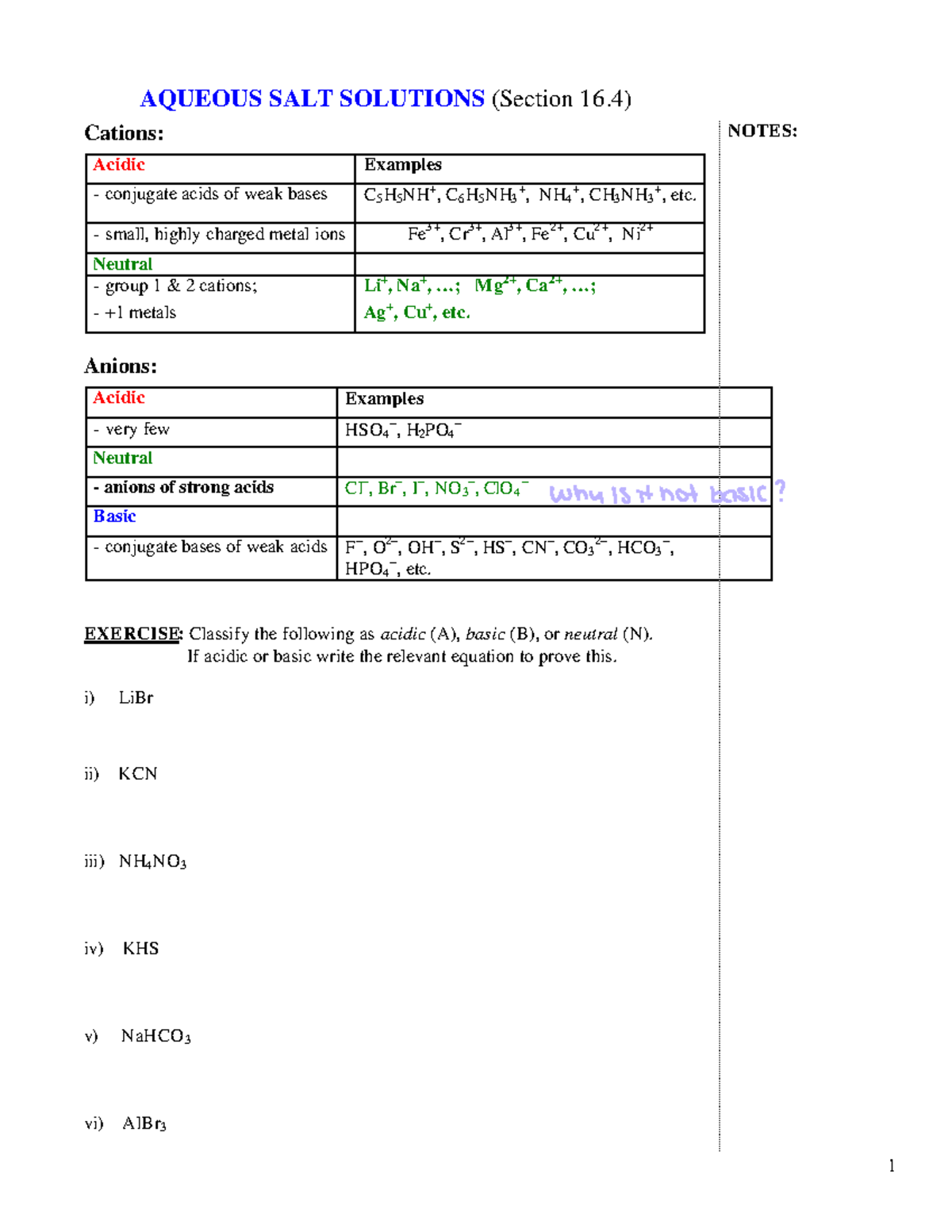 Aquesous Salt Solutions and Buffers - AQUEOUS SALT SOLUTIONS (Section ...