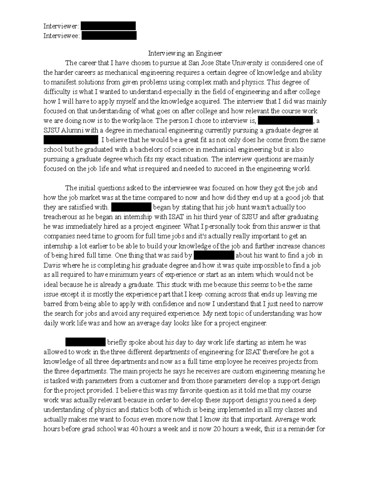 Example 1 Interviewing an Engineer - Interviewer: Interviewee ...