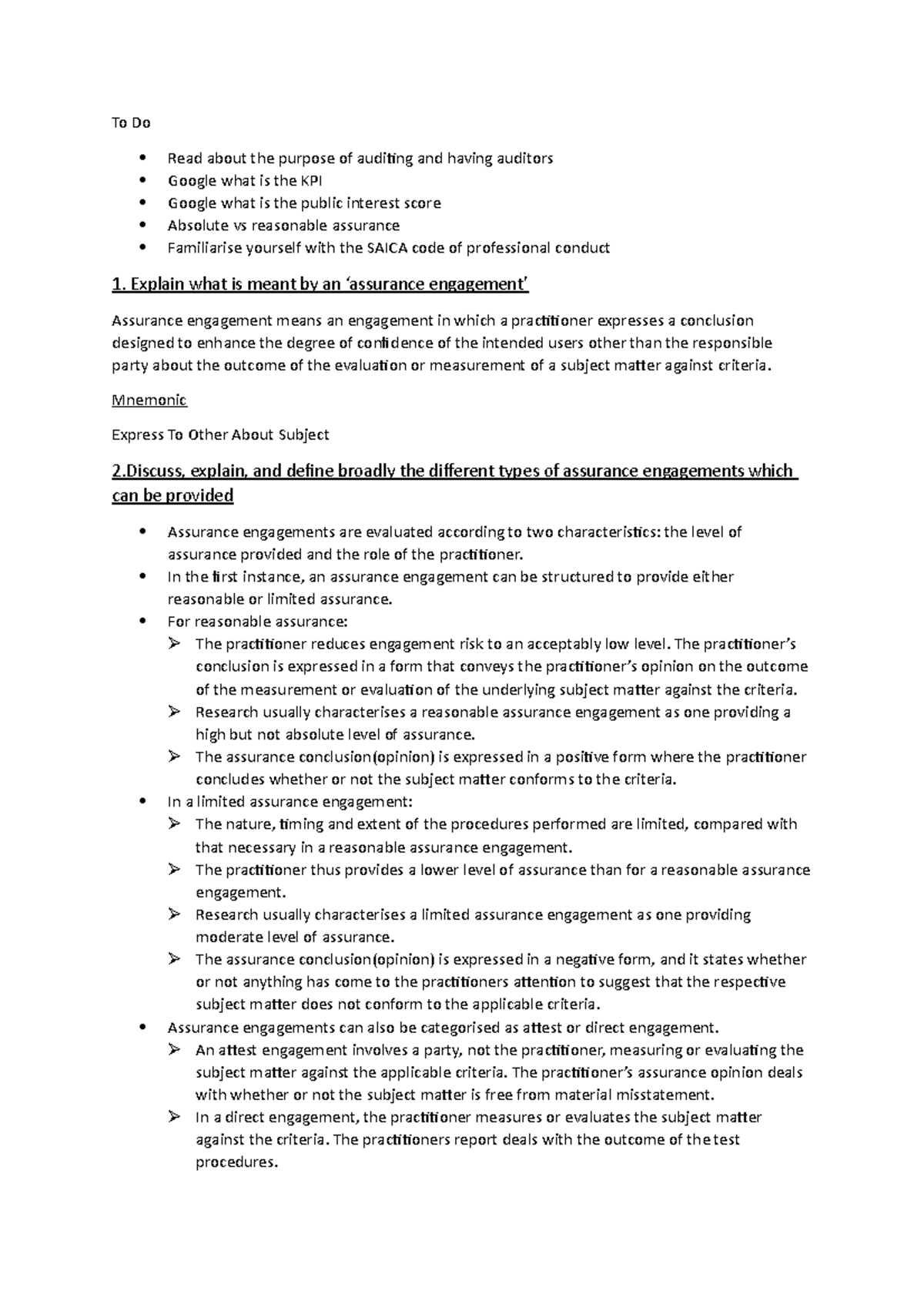 Study unit 9- Conceptual Framework for assurance engagements - To Do ...