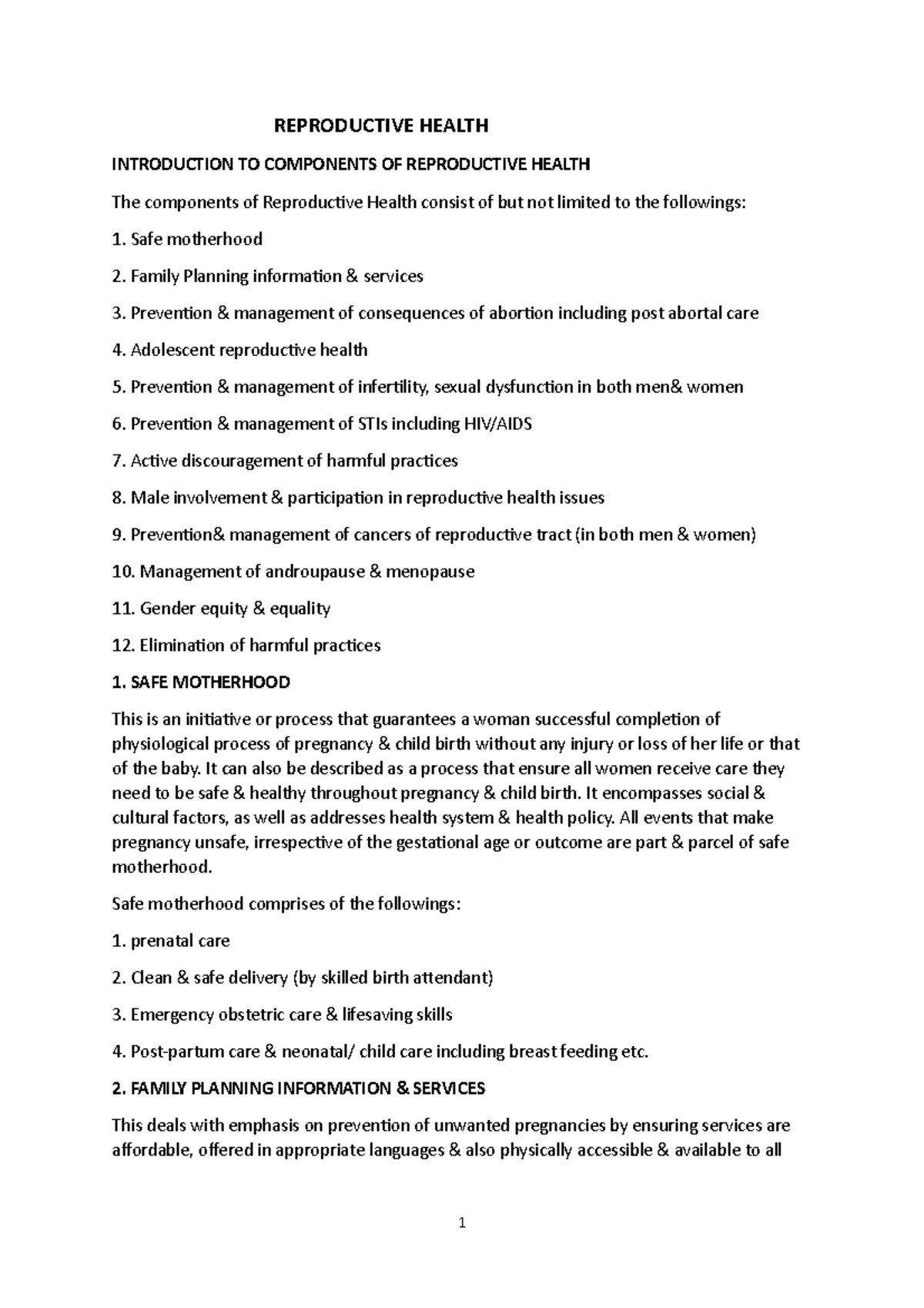 Components OF RH - Reproductive health - REPRODUCTIVE HEALTH ...