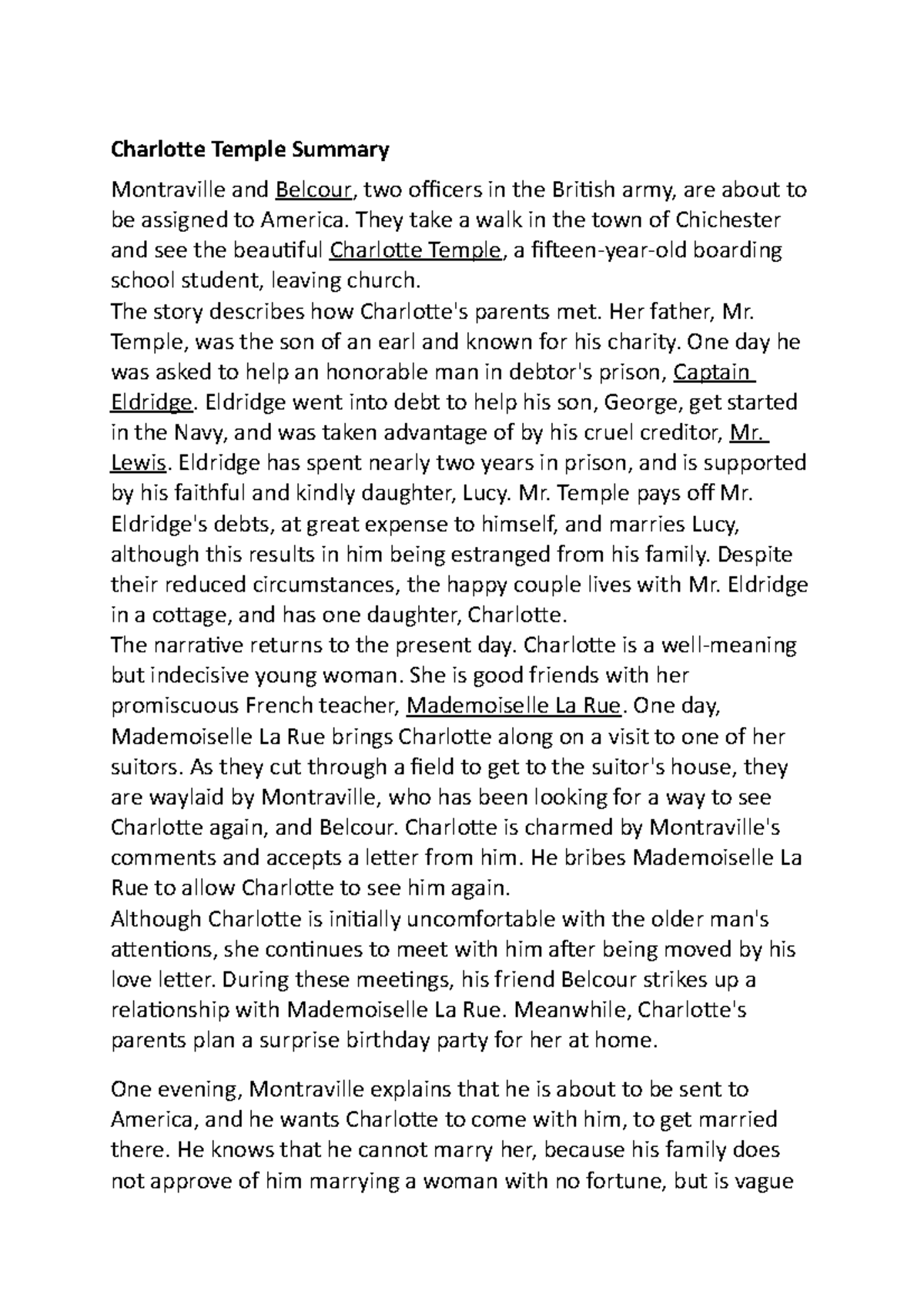 Charlotte Temple Summary - Absalom, Absalom - Charlotte Temple Summary ...