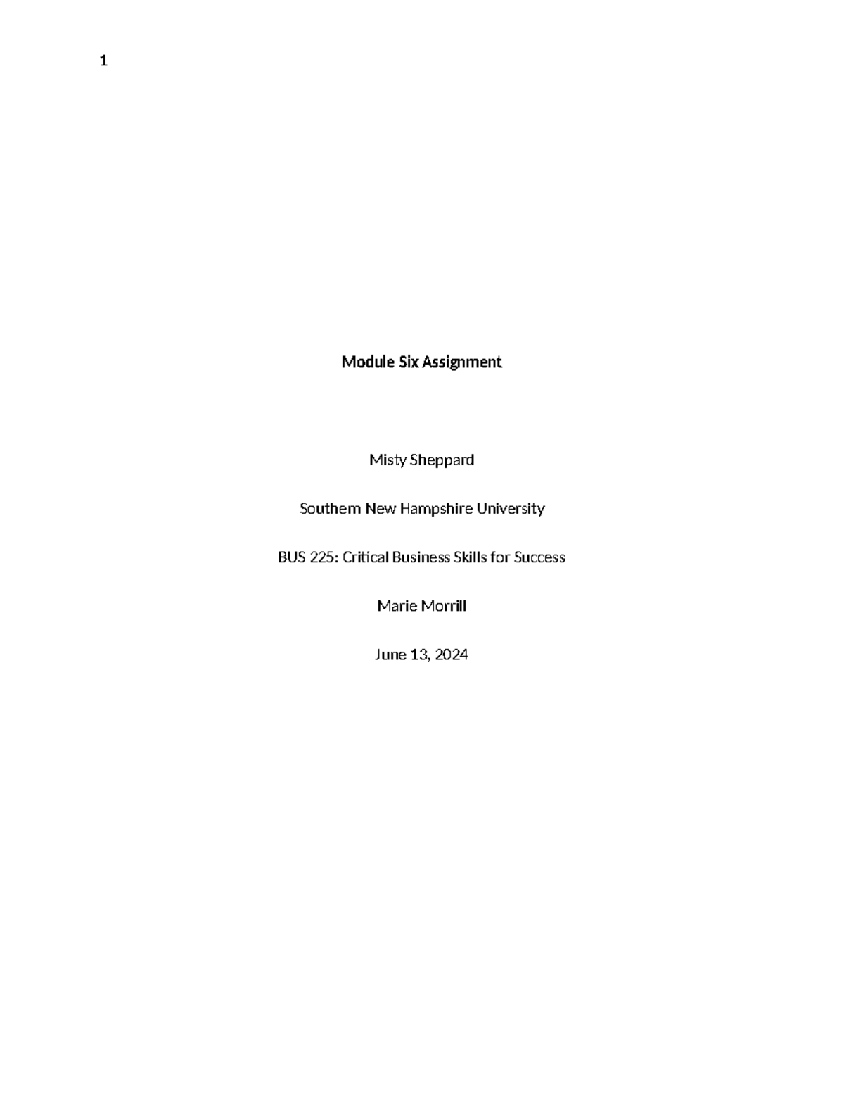BUS225 Module Six Assignment - 1 Module Six Assignment Misty Sheppard ...
