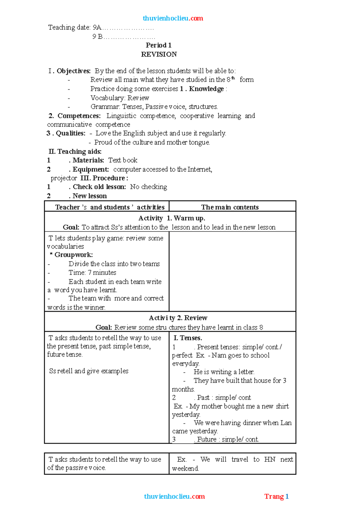 Thuvienhoclieu - god - Teaching date: 9A...................... 9 B...................... Period ...