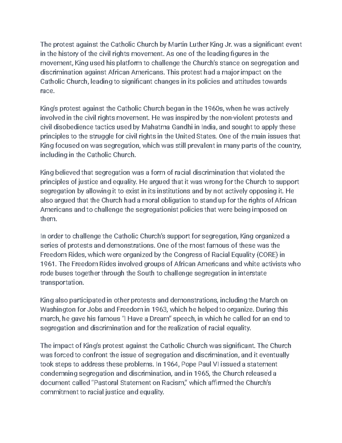 What was the impact of Martin Luther King’s protest against the ...