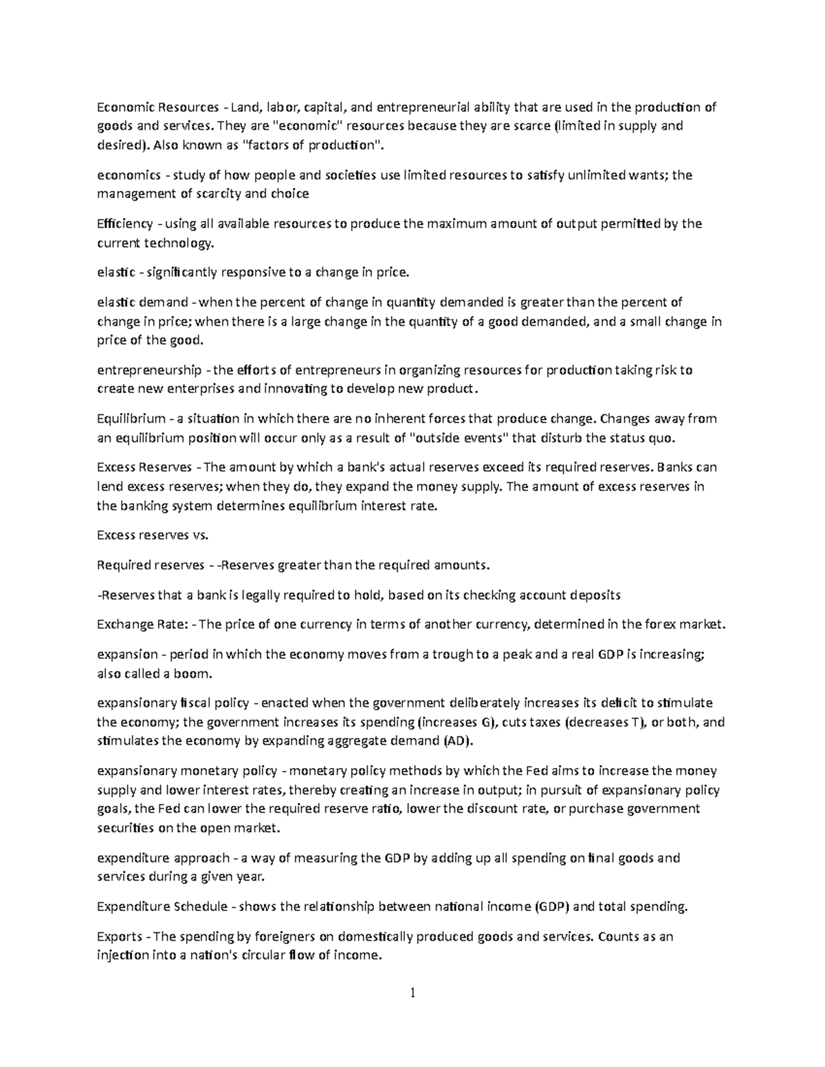 Note 4 - Lecture notes - Economic Resources - Land, labor, capital, and ...