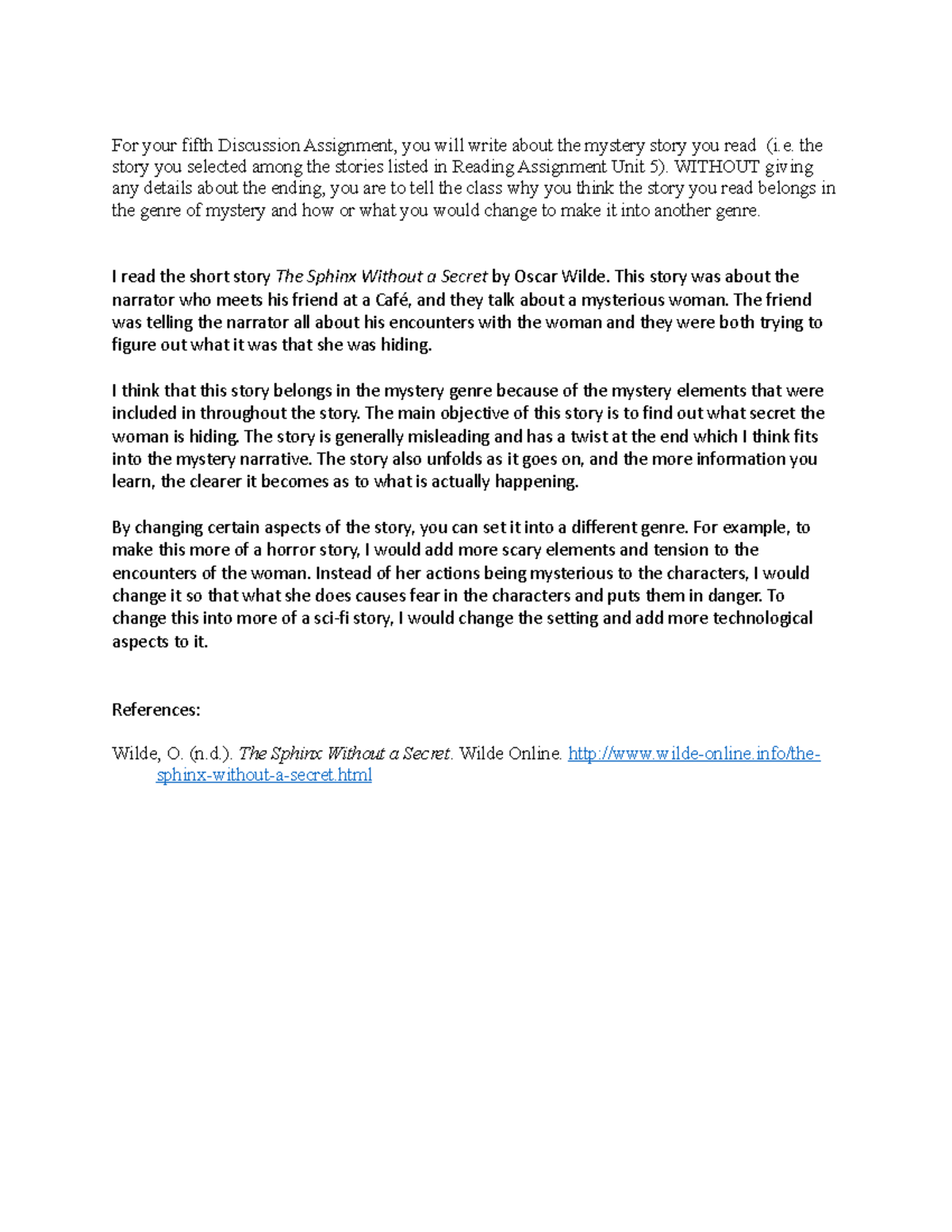 Unit 5 Discussion Assignment - For your fifth Discussion Assignment ...