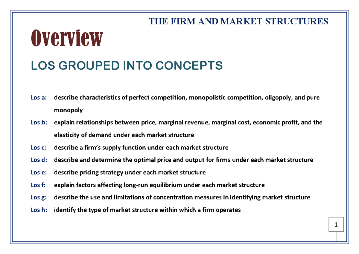 THE FIRM AND Market Structures NOTE - THE FIRM AND MARKET STRUCTURES 1 ...