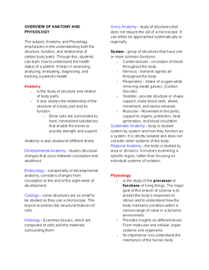 Anaphy - 1 - OVERVIEW OF ANATOMY AND PHYSIOLOGY The subject, Anatomy ...