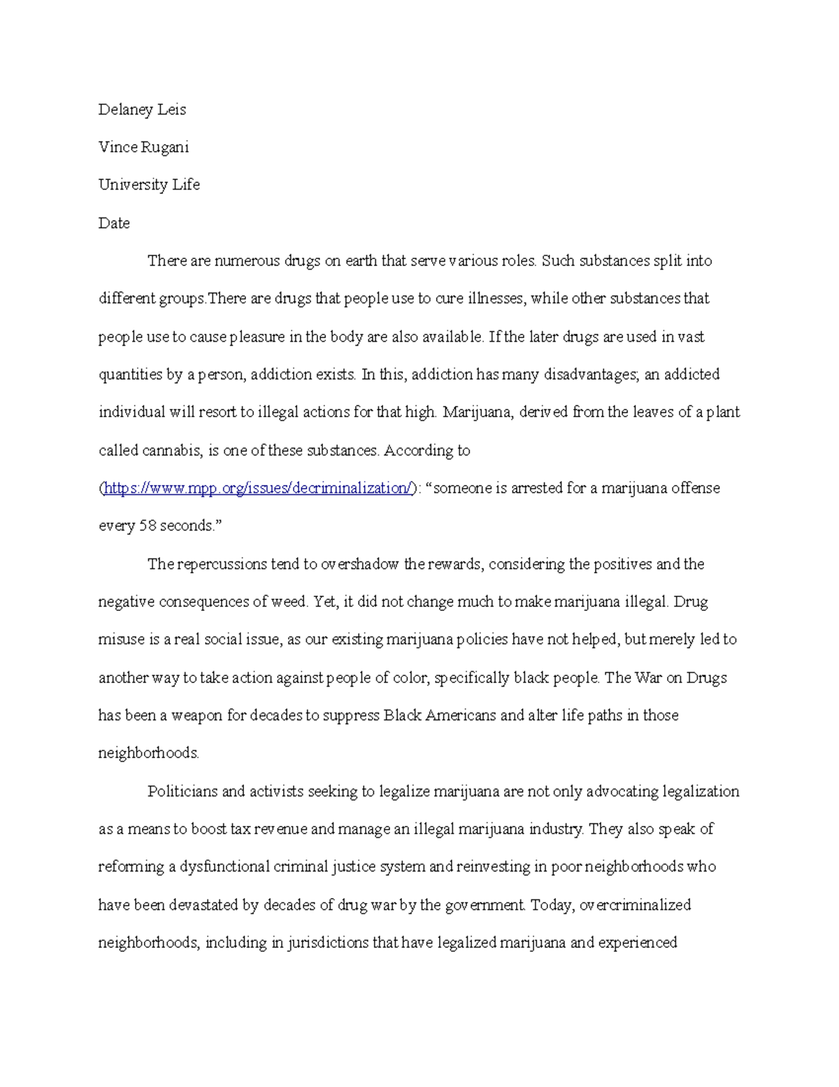 Social Issue Paper - Grade: A - Delaney Leis Vince Rugani University ...