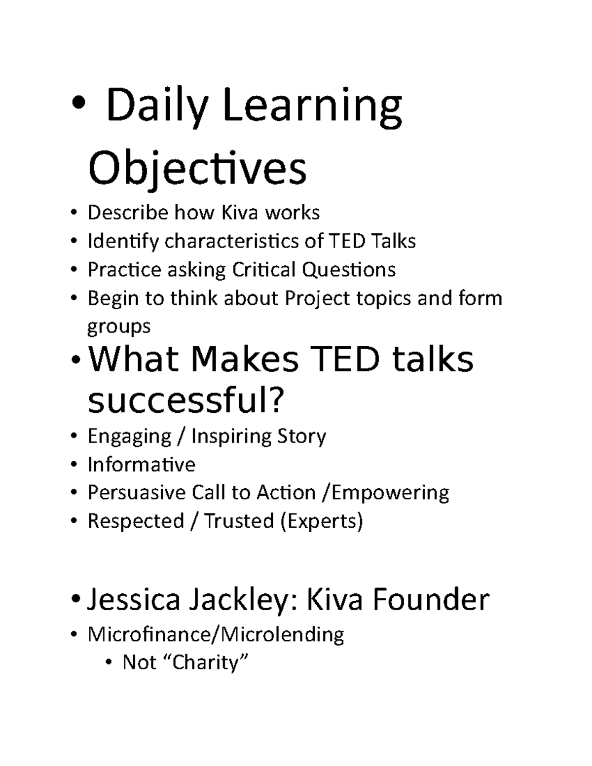 Problem Solving - • Daily Learning Objectives • Describe how Kiva works ...