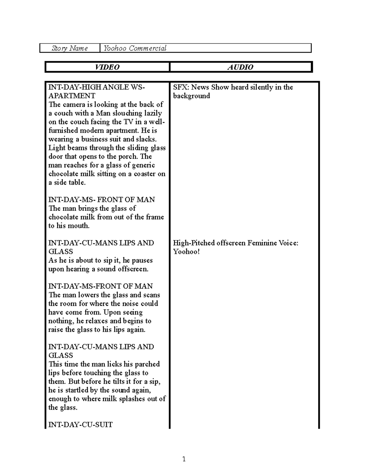 Fiction Split Column Sample - Story Name Yoohoo Commercial VIDEO AUDIO ...