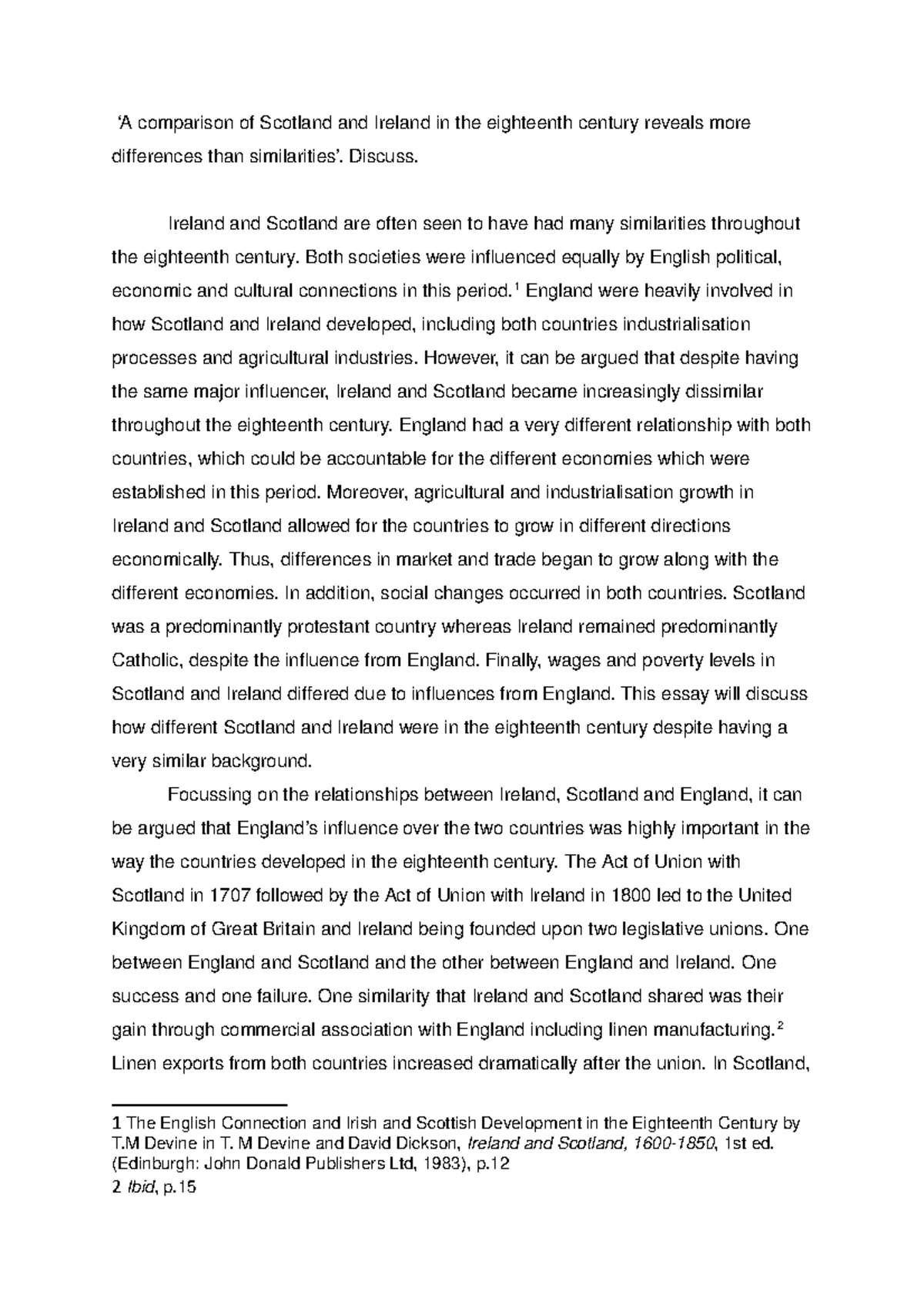 Final Ireland Essay - Grade: 73 - ‘A comparison of Scotland and Ireland ...