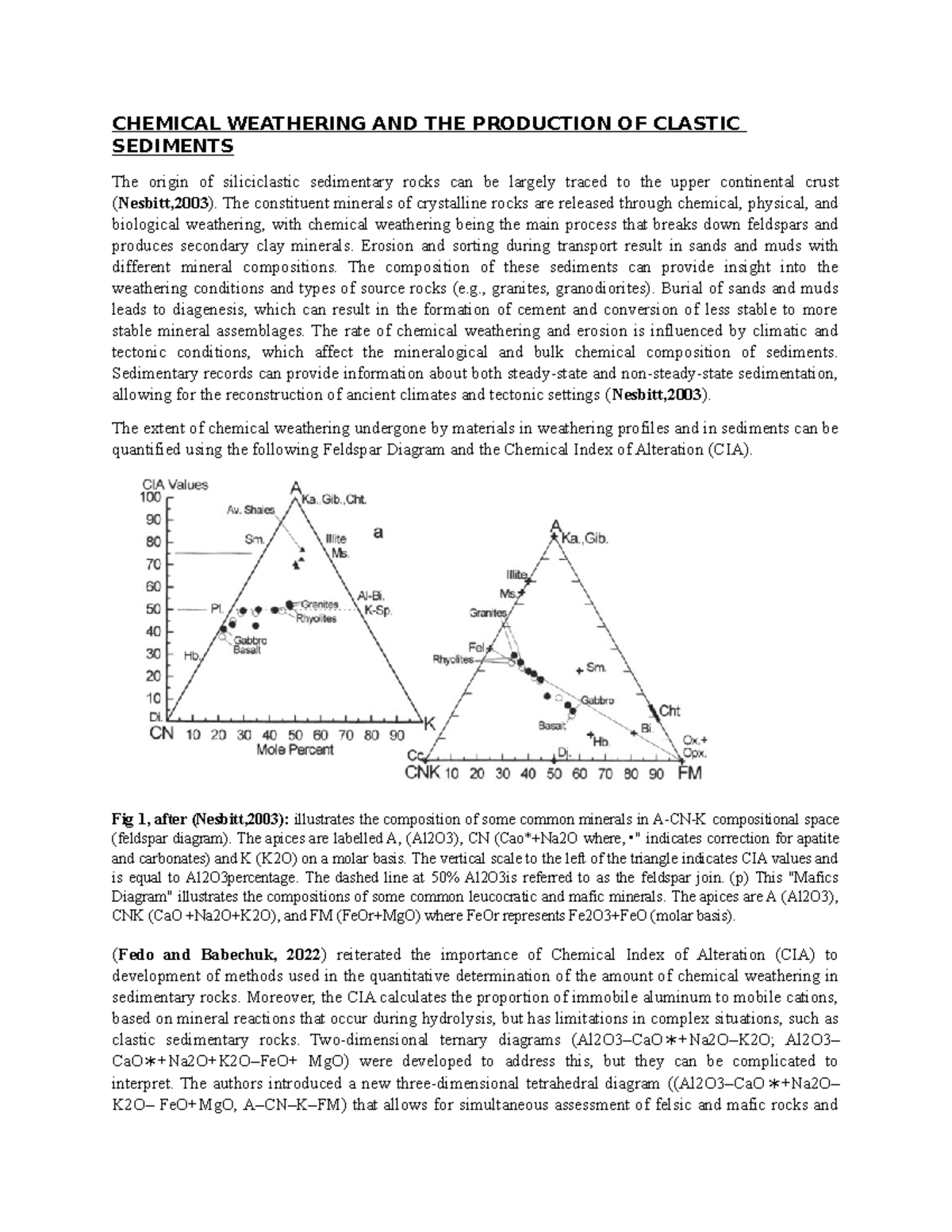Chemical Weathering AND THE Production OF Clastic Sediments - CHEMICAL ...