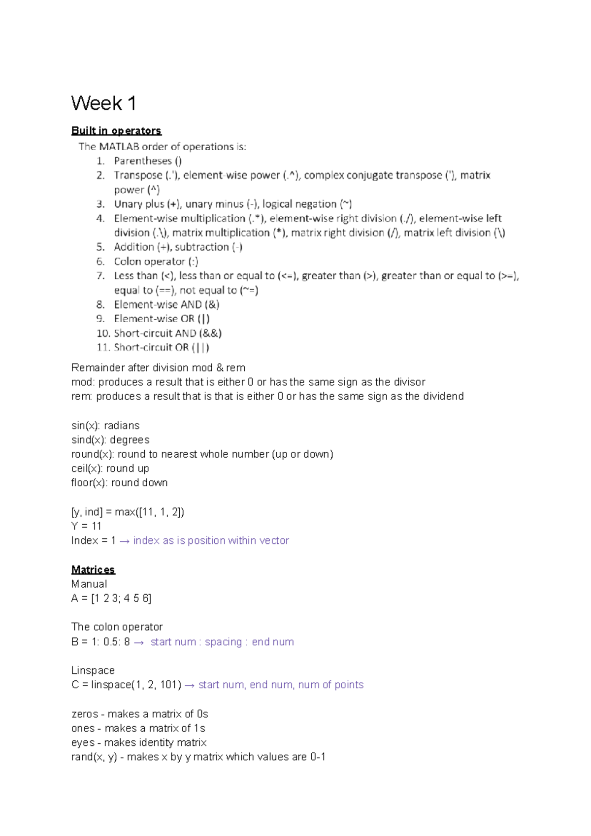 1014 Notes - Week 1 Built in operators Remainder after division mod ...